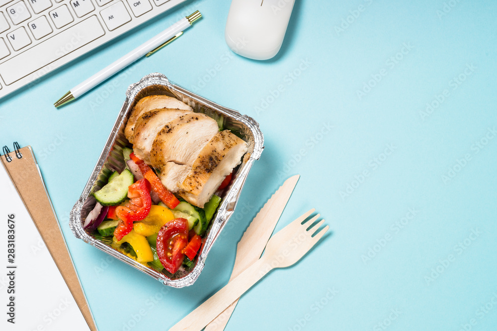 Food delivery concept - lunch box on office table. Stock Photo | Adobe ...