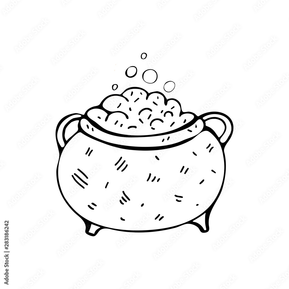 Halloween witch cauldron with bubbling potion. Vector illustration ...