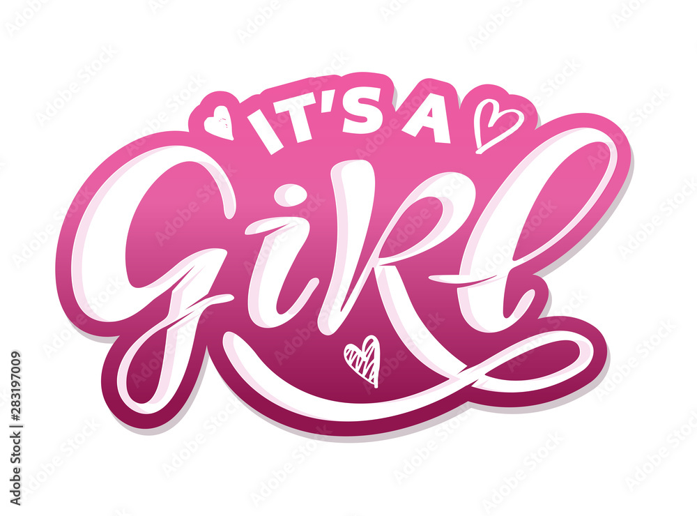 Vector illustration of It's a Girl text for clothes. Kids badge tag ...