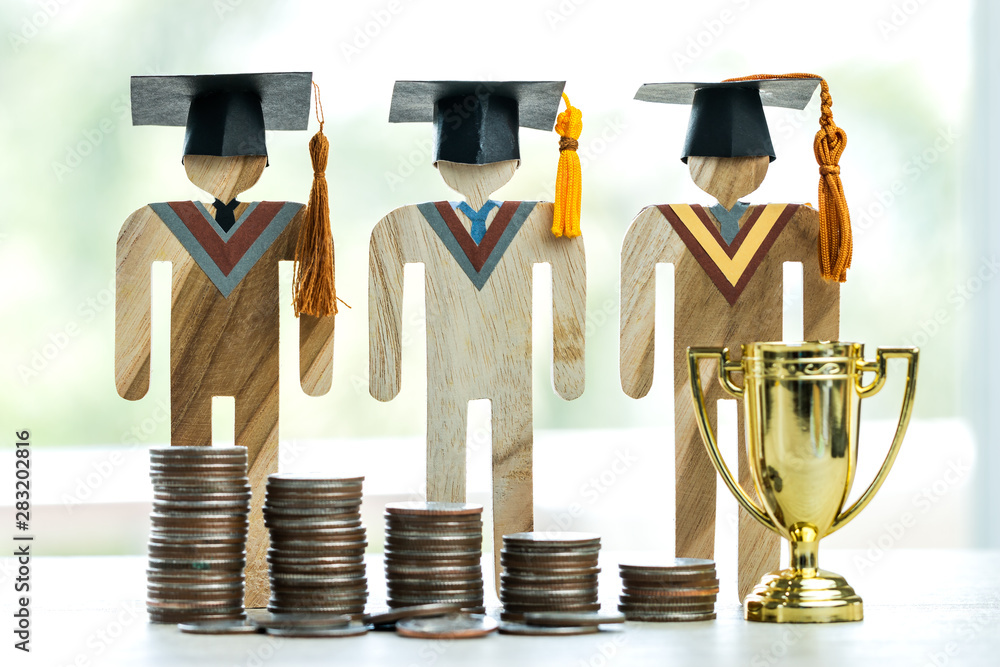 Education graduation in achievement success concept: golden trophy ...