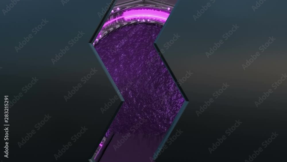 Iron hatch opens panoramic view to the spaceship landscape scene. 3d ...