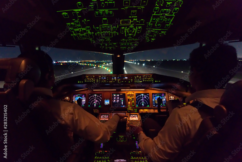 Foto de Inside cockpit of commercial airplane after just landed on the ...