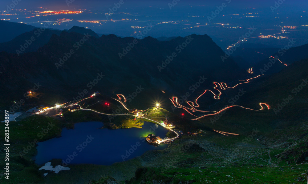 Fagaras mountains in Romania, Transfagarasan road at night. long ...