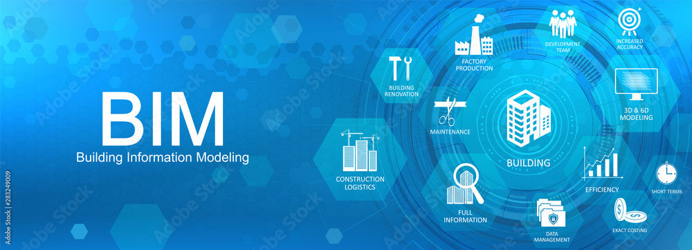 BIM concept web banner - Building Information Modeling. Key aspects of ...