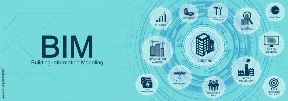 Building Information Modeling (BIM) concept web banner with Key aspects ...