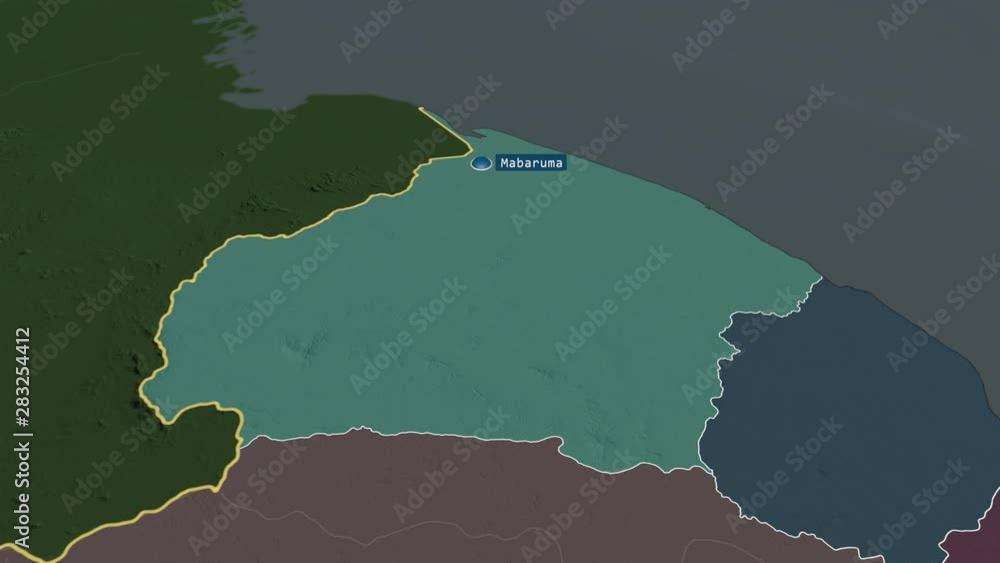 Barima-Waini - region of Guyana with its capital zoomed on the ...