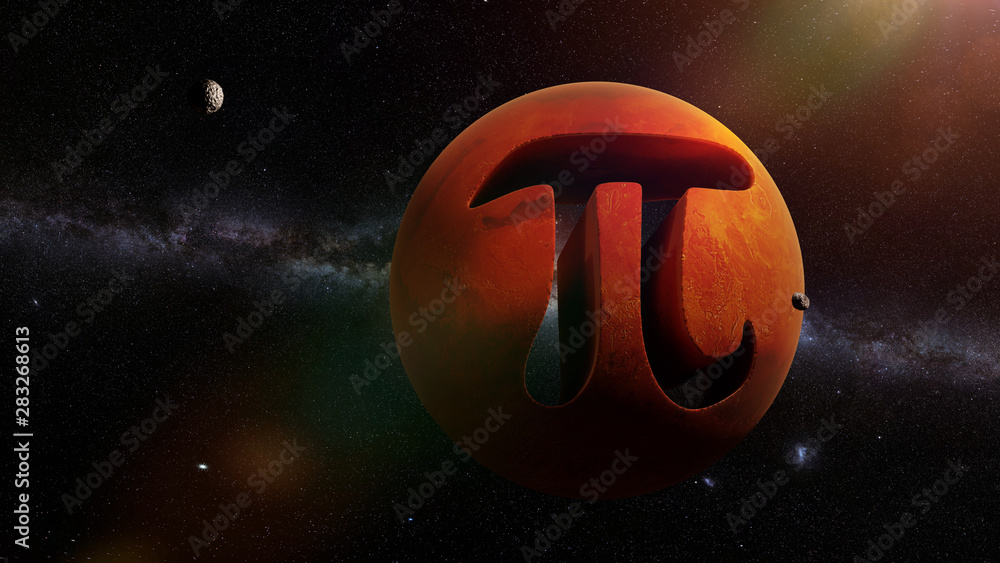 pi symbol and planet Mars, mathematical constant in outer space Stock ...