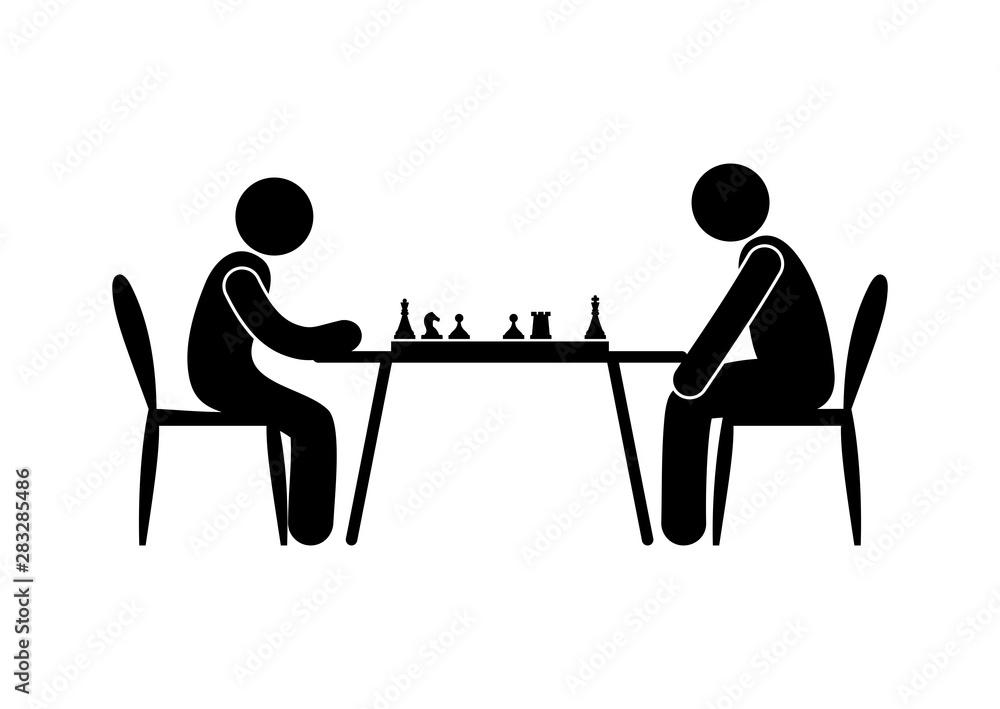 chess players icon, chess duel illustration, stick figure man pictogram ...