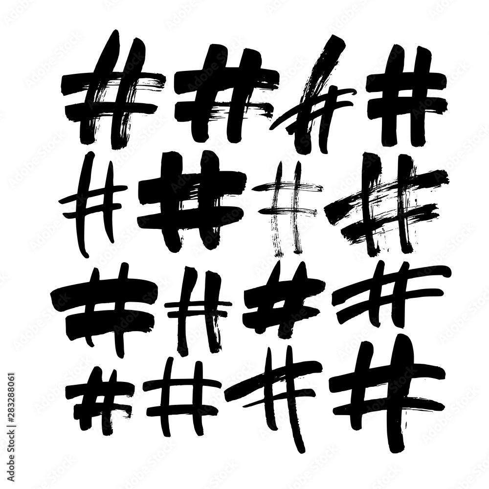 Hand drawn hashtag signs isolated on white background. Vector clip art ...