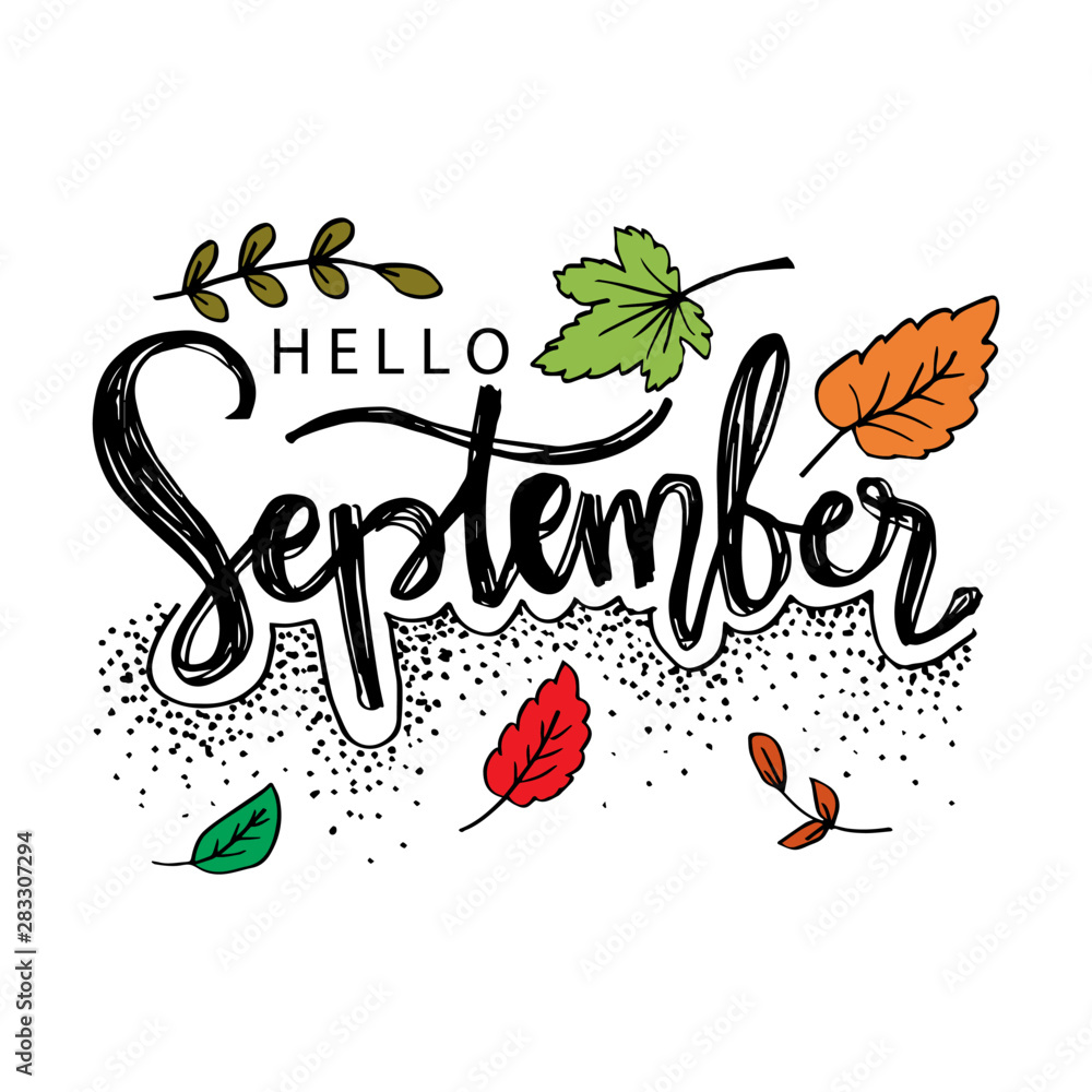 Hello September hand lettering calligraphy Stock Vector | Adobe Stock