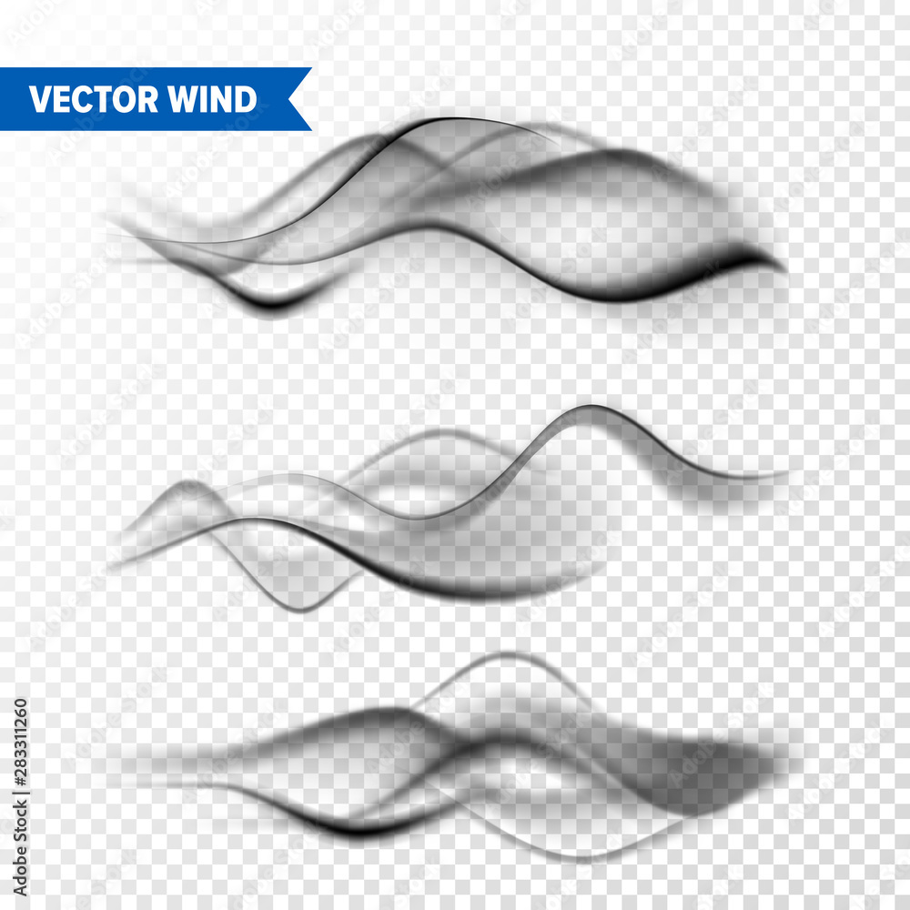 Realistic Wind Set on Transparent Background. Vector Vapor in Air ...