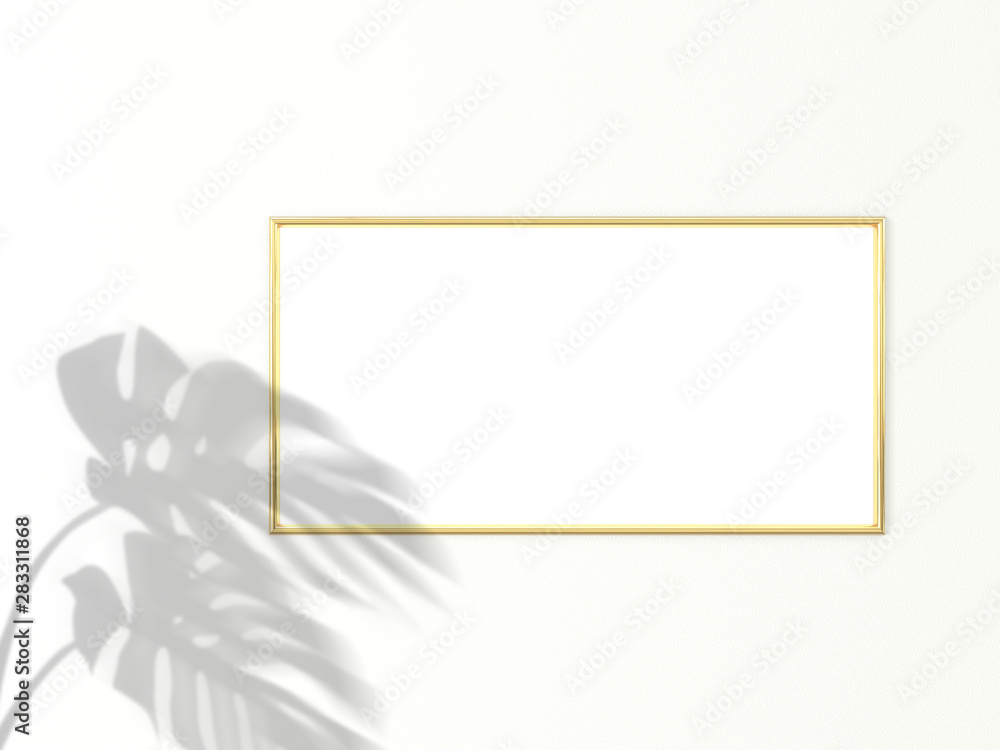1x2 horizontal Gold frame for photo or picture mockup on white ...