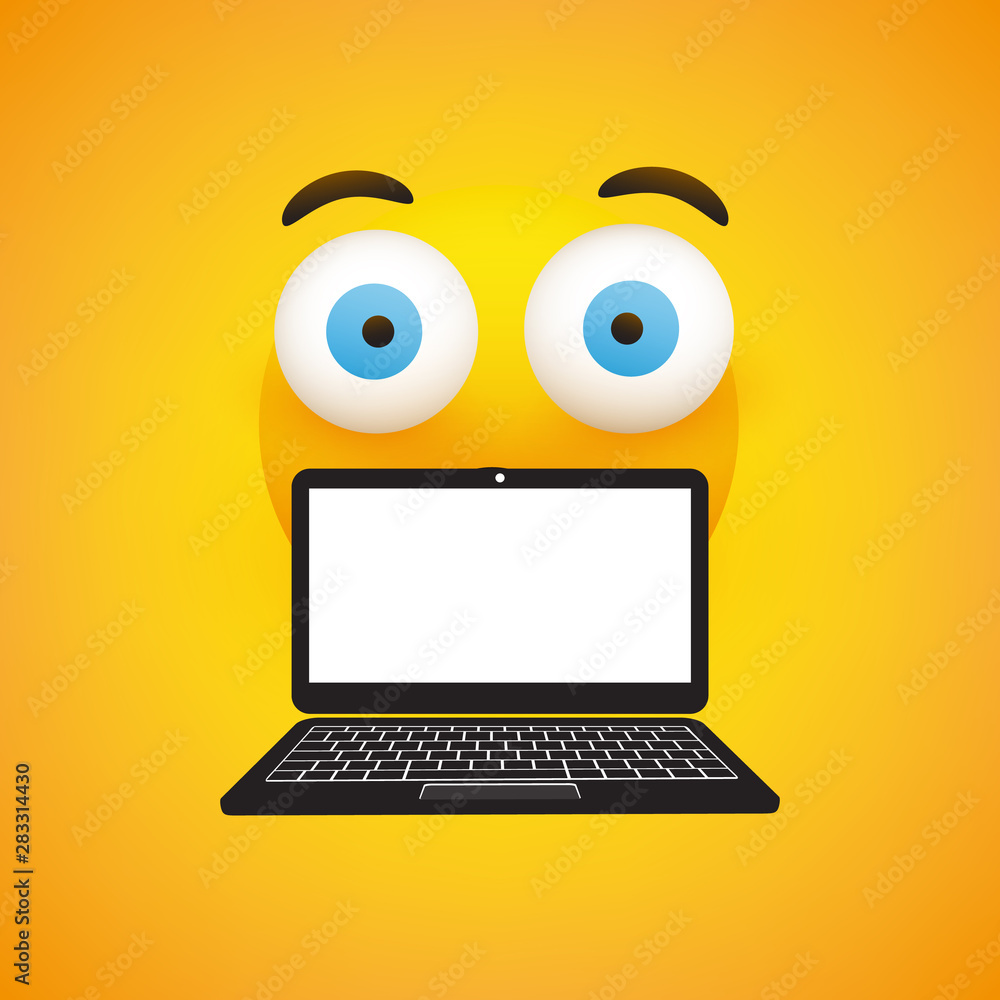 Surprised Emoji, Emoticon with Pop Out Eyes and Laptop Computer on ...