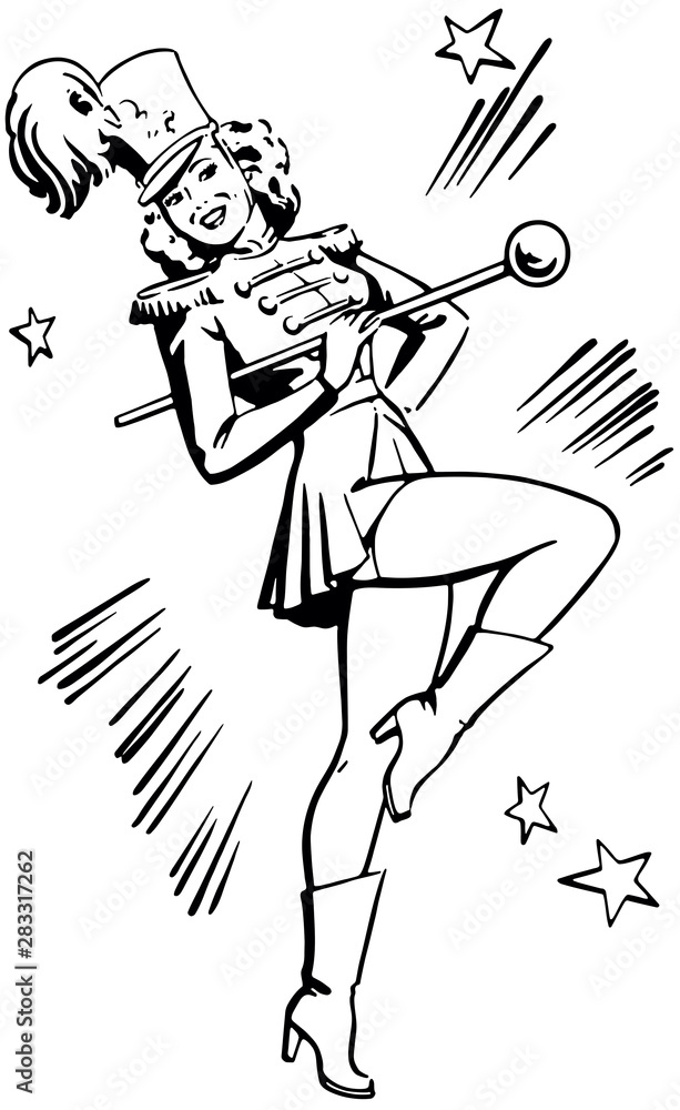 Majorette 2 - Beautiful Parade Leader With Baton Stock Vector | Adobe Stock