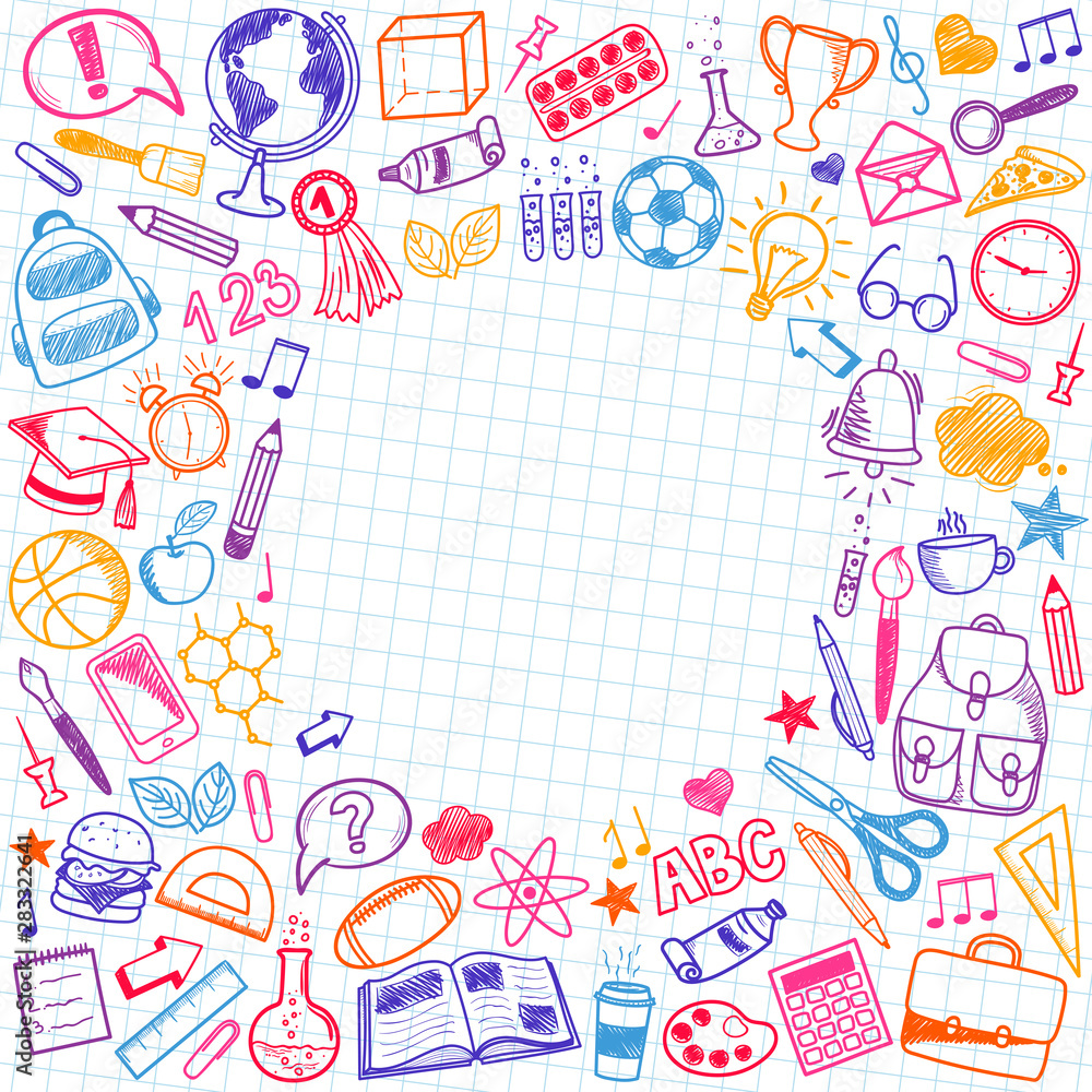 School sketch doodle set. Various hand-drawn school items Stock Vector ...