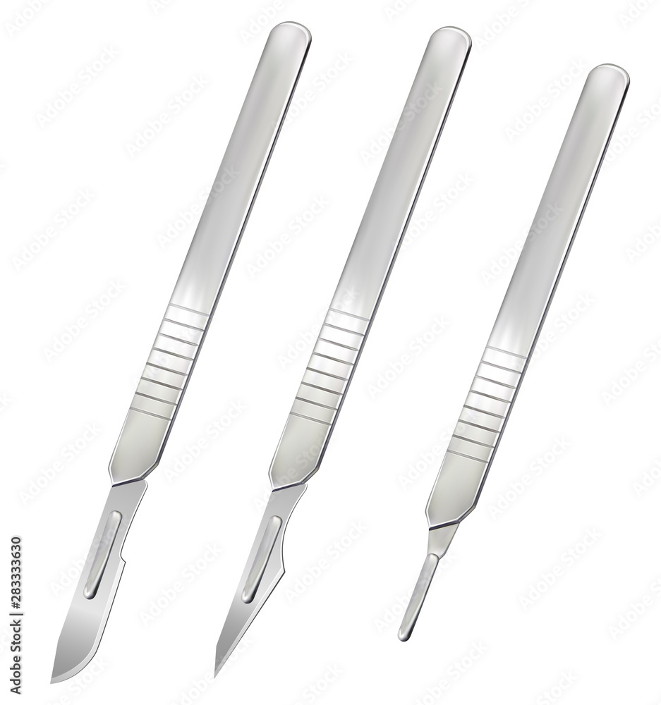 Scalpels with removable blades and a handle without a blade. Manual ...