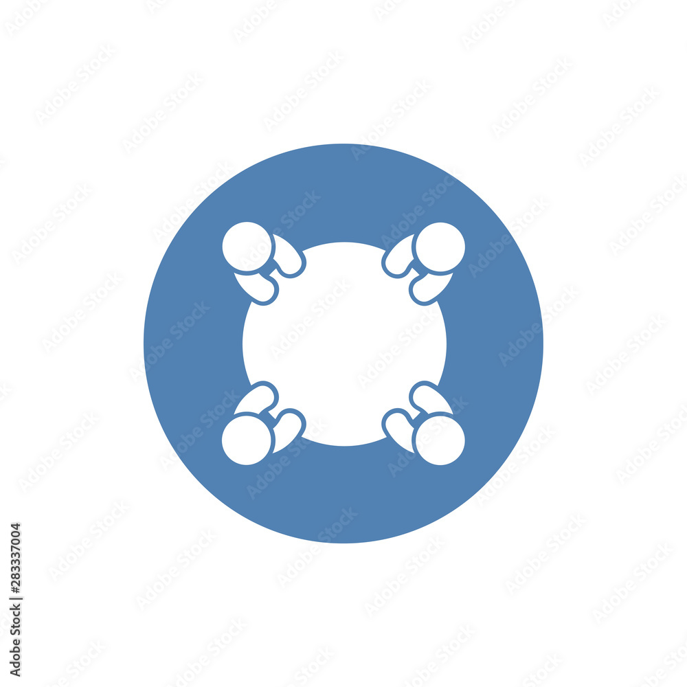 Business meeting icon. Group of five people sitting around a table ...