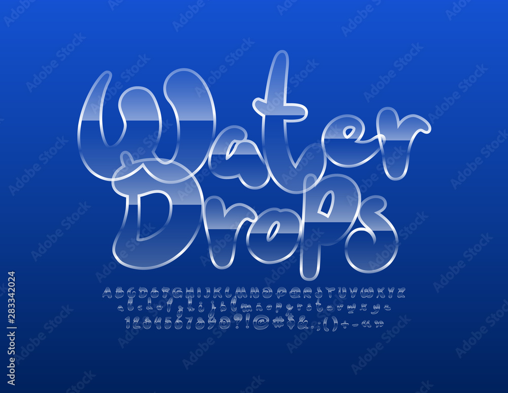 Vector glossy sign Water Drops with Handwritten Glass Font. Transparent ...