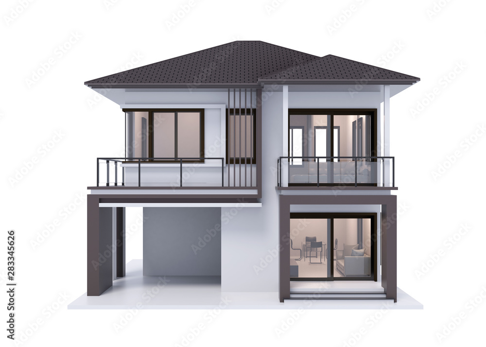 house 3d illustration front view isolate on white background. Stock ...