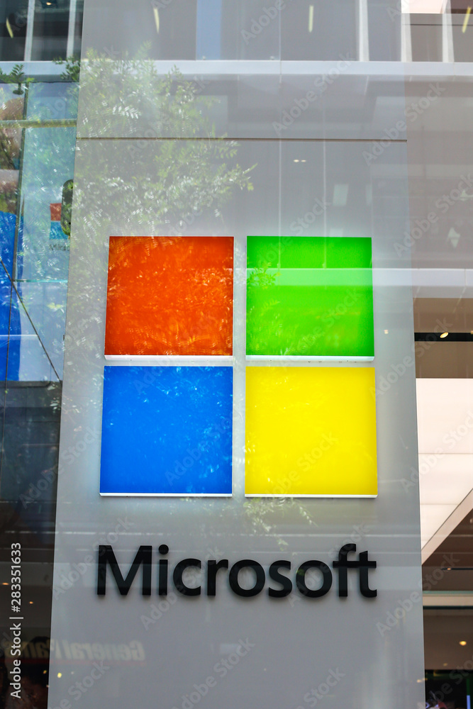 Detail of Microsoft store in Sydney, Australia. Microsoft is an ...