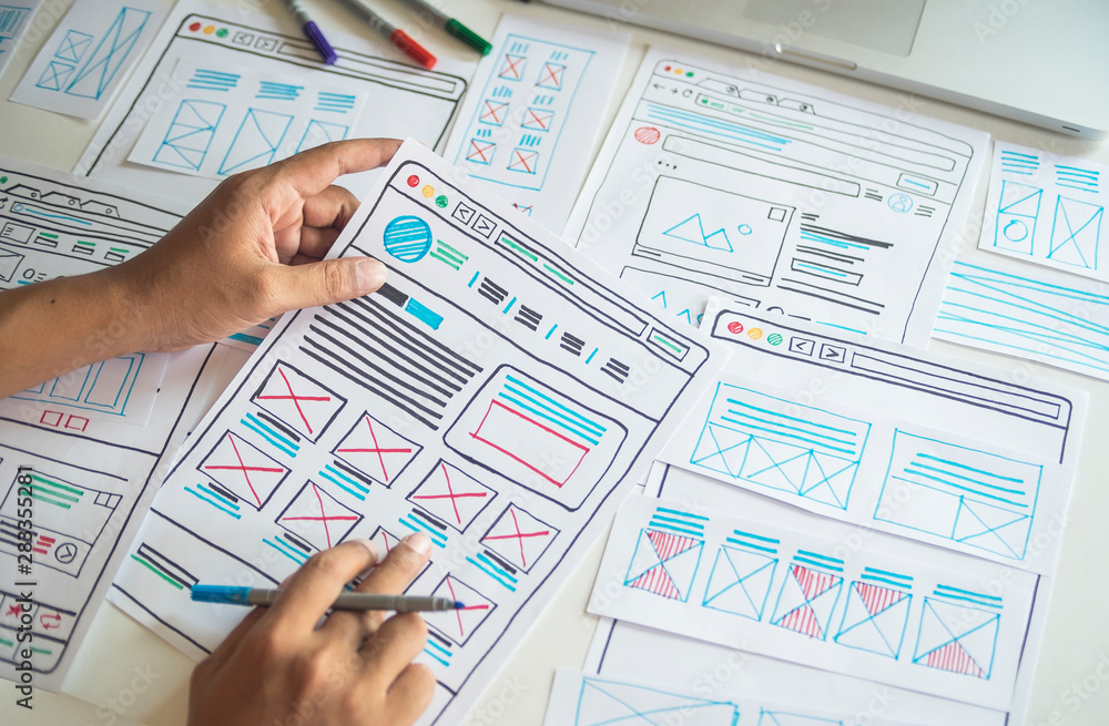 Website designer Creative planning application developer development draft sketch drawing ...