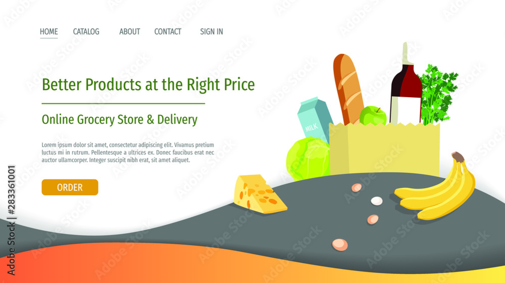 Web page design template for Online Grocery store and home delivery ...