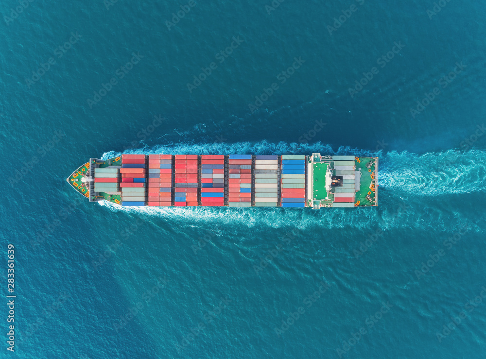 Aerial top view container ship on the sea carrier container for ...