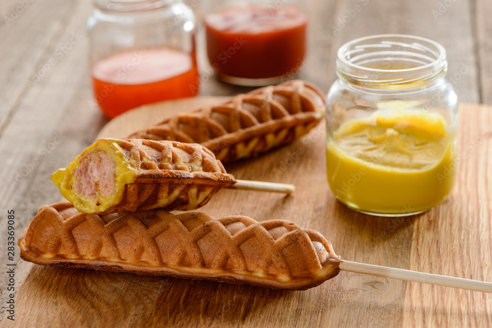 Waffle corn dogs Stock Photo | Adobe Stock