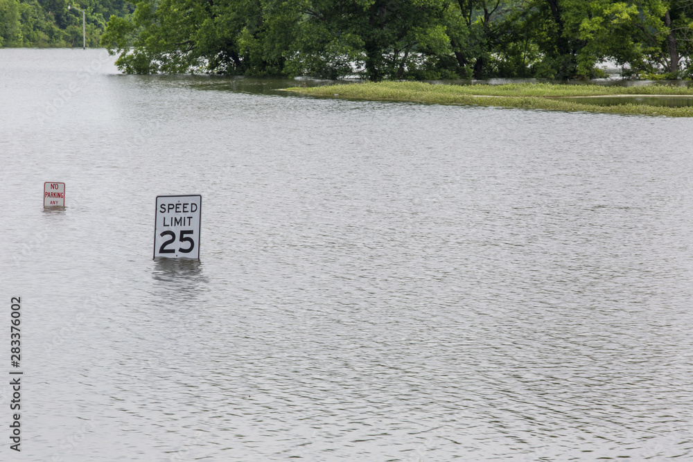 flooded road signs under water turn around don't drown Stock Photo ...