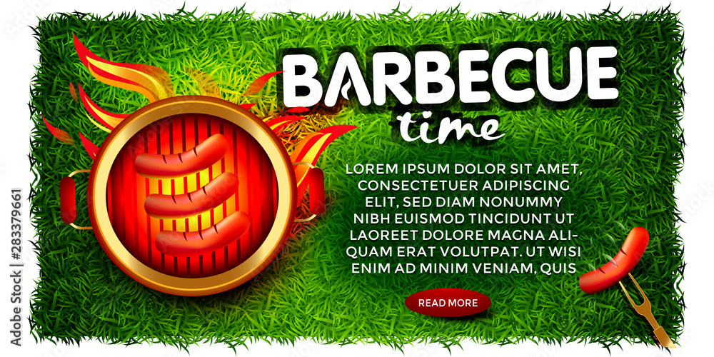 BBQ colorful poster design barbecue on green grass, party design ...