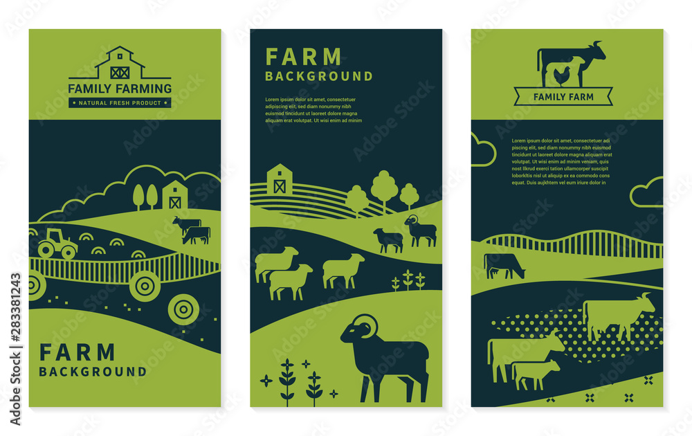 Set of vector banners on rural themes, farm background, family farming ...