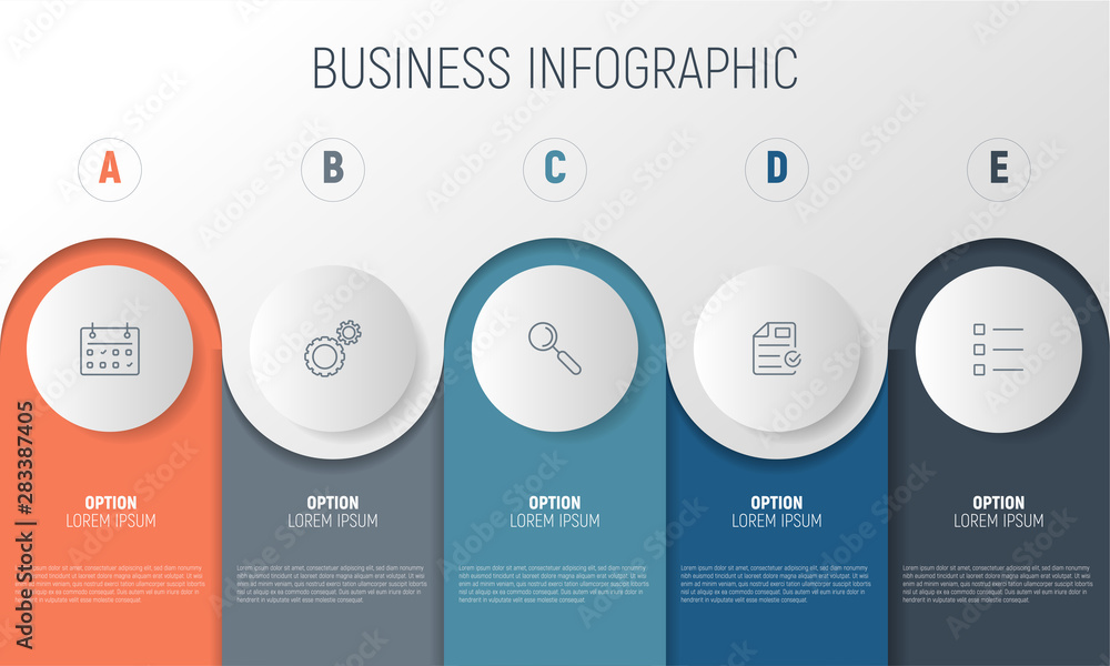 Business process template. Timeline infographics with 5 steps or ...