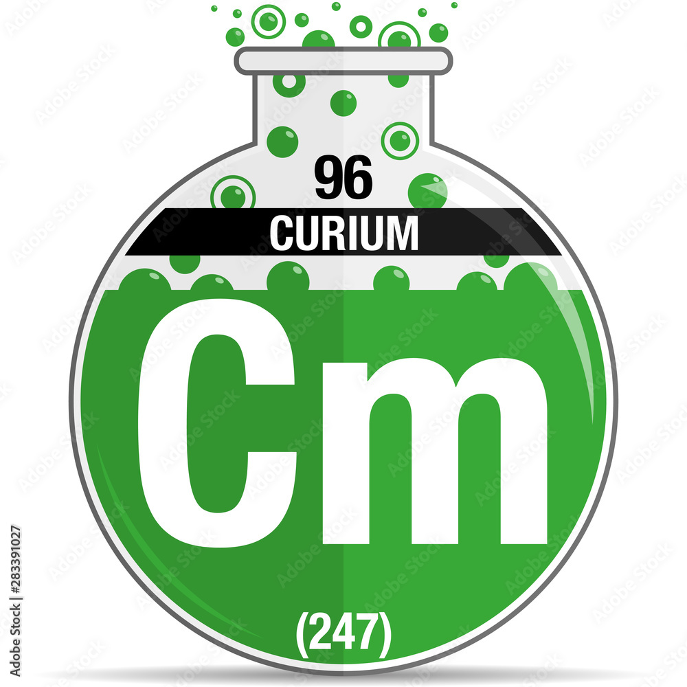 Curium symbol on chemical round flask. Element number 96 of the ...