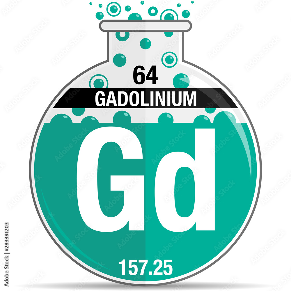 Gadolinium symbol on chemical round flask. Element number 64 of the ...