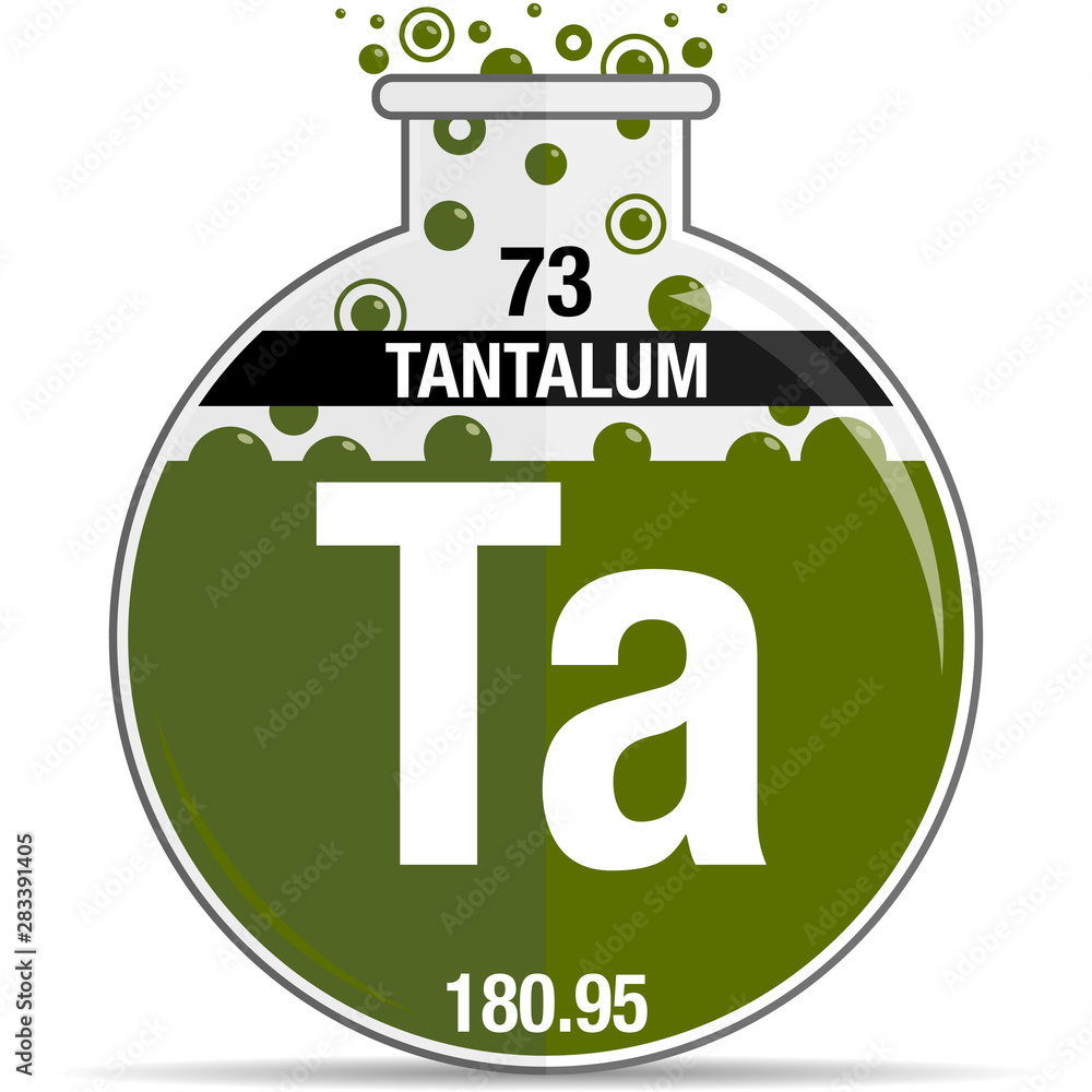 Tantalum symbol on chemical round flask. Element number 73 of the ...