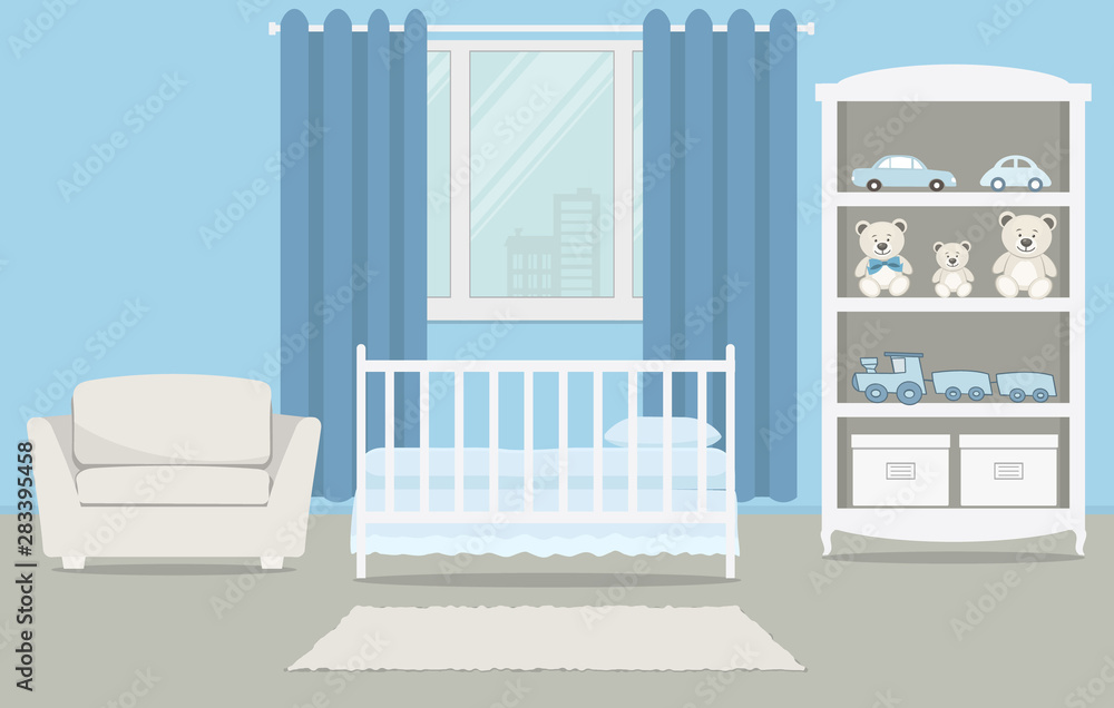 Kid's room for a newborn baby. Interior bedroom for a baby boy in a ...