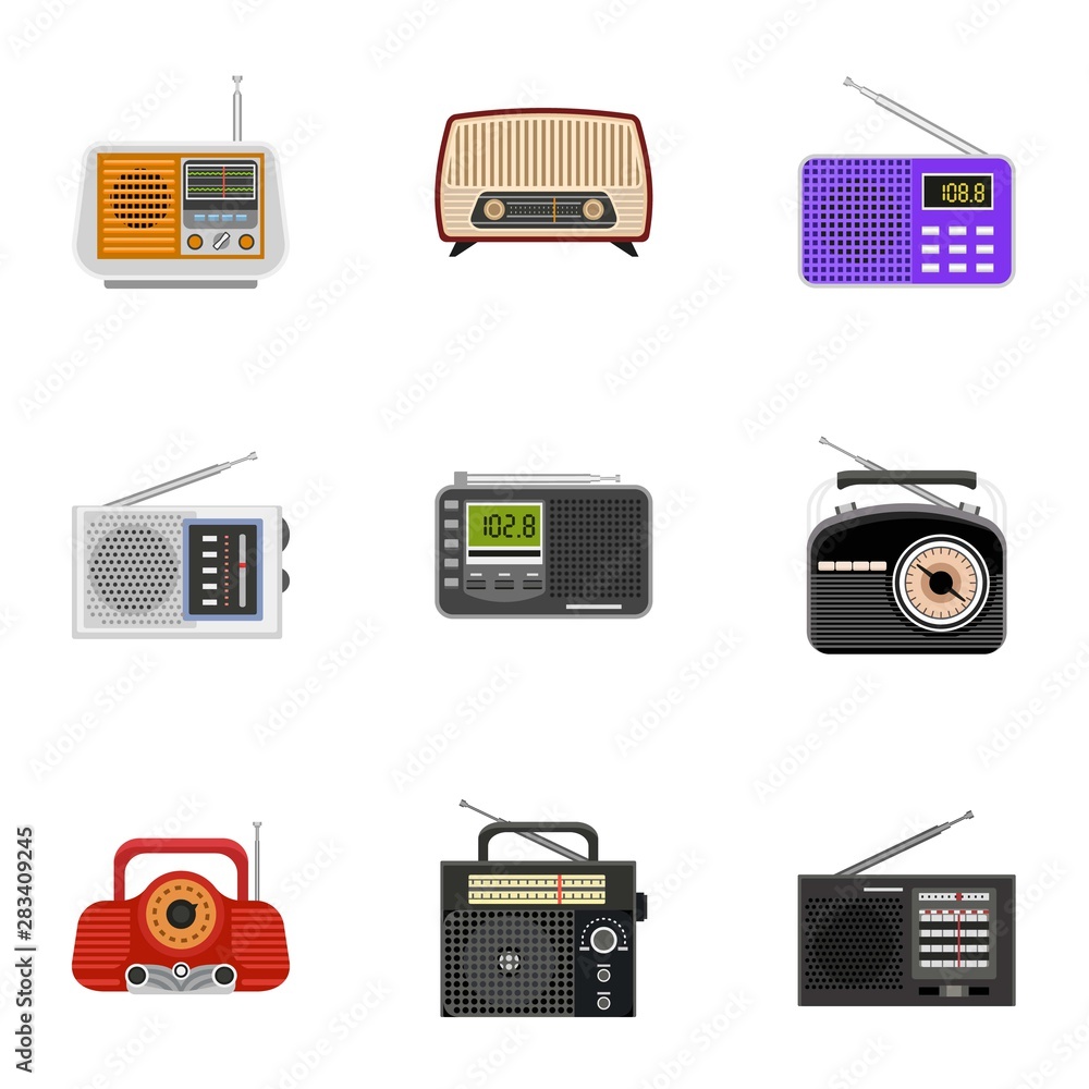 Radio tuner icon set. Flat set of 9 radio tuner vector icons for web ...