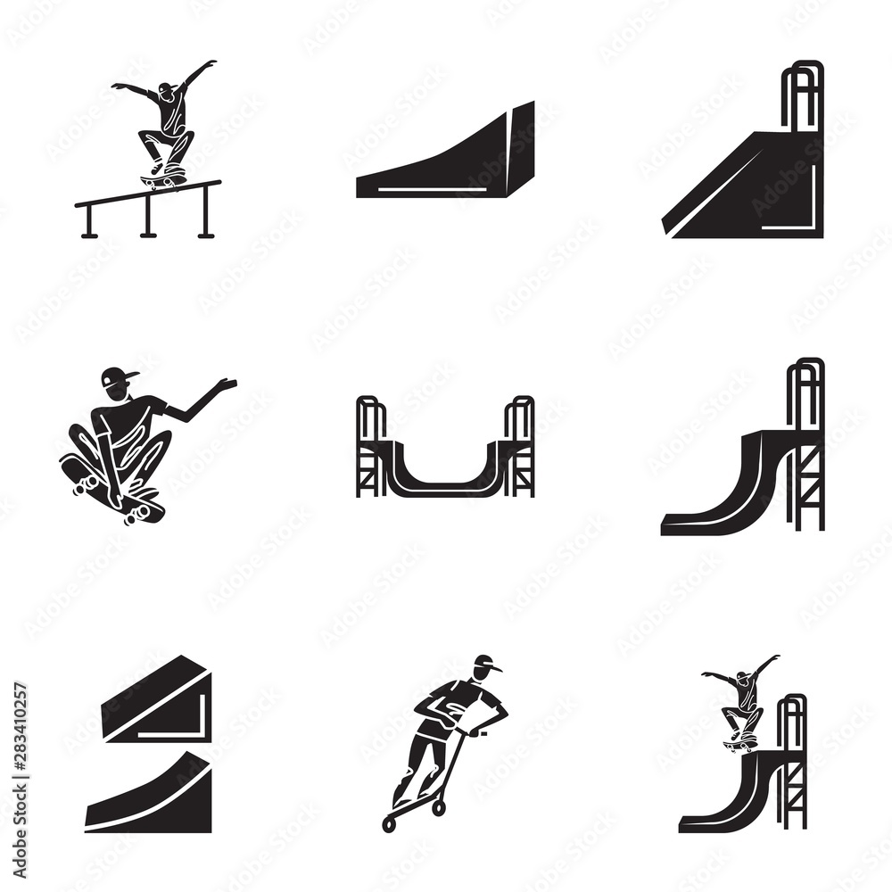Urban skate park icon set. Simple set of 9 urban skate park vector ...