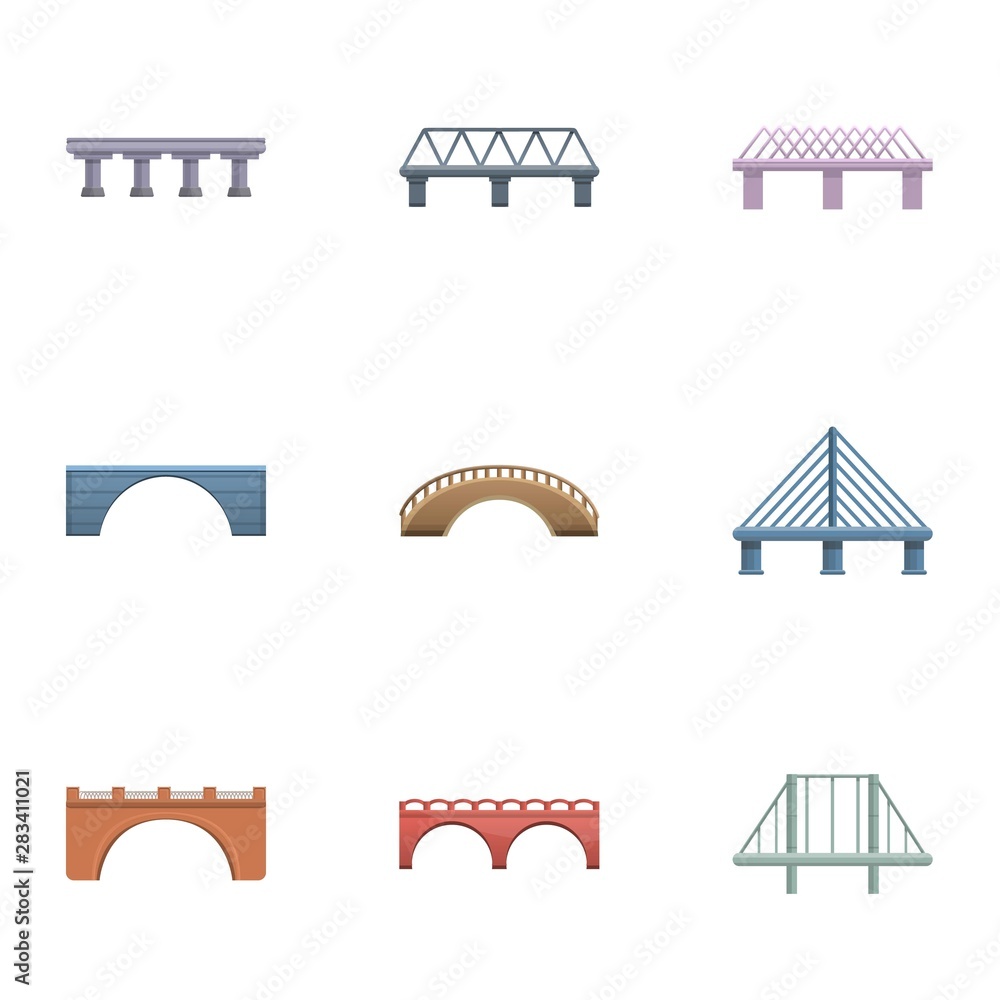 Metal bridge icon set. Cartoon set of 9 metal bridge vector icons for ...