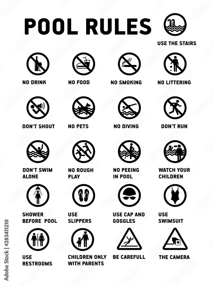 Swimming pool rules. Set of icons and symbol for pool. Stock Vector ...