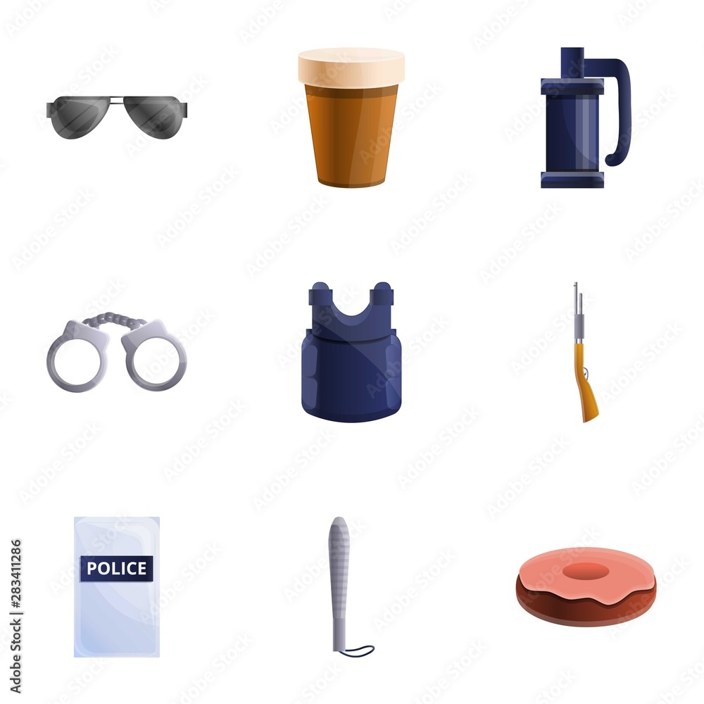 Police protection icon set. Cartoon set of 9 police protection vector ...