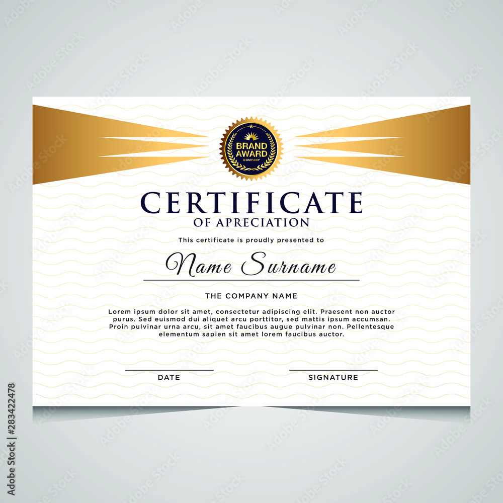 elegant blue and gold diploma certificate template. Use for print ...