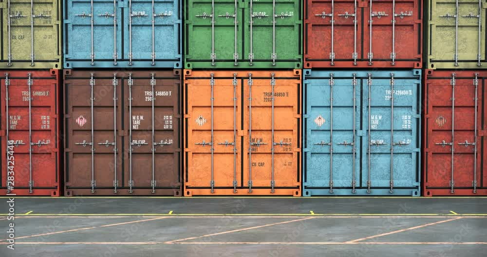 Line of cargo shipping containers. Rows of painted shipment cargo ...