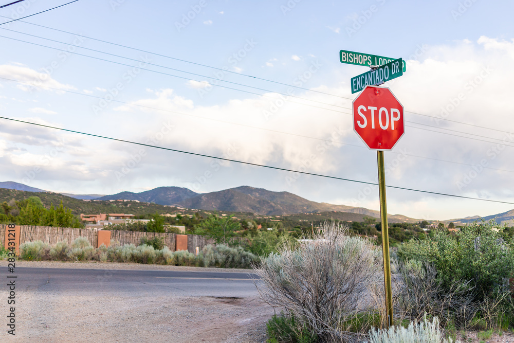 Stop sign on intersection of Encantado drive and Bishops Lodge Road in ...
