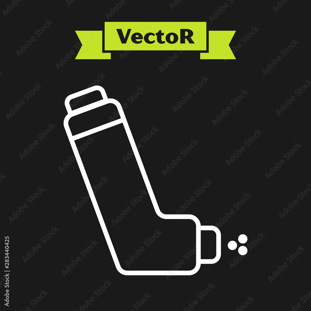 White line Inhaler icon isolated on black background. Breather for ...