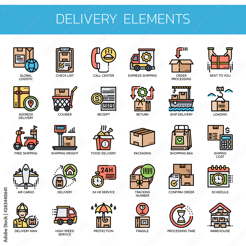 Delivery Elements , Thin Line and Pixel Perfect Icons Stock Vector ...