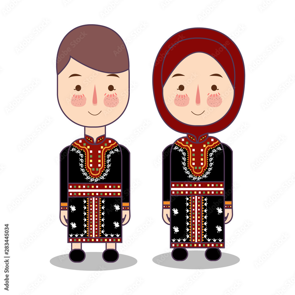 Aceh gayo traditional national clothes of Indonesia. Set of cartoon ...