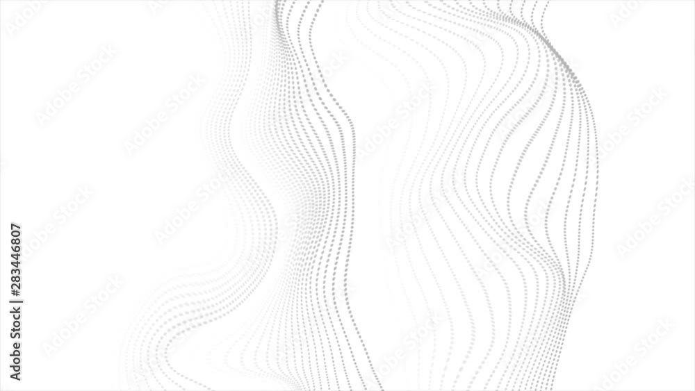 Grey dotted lines refracted 3d waves abstract motion graphic design. Sci-fi tech background ...