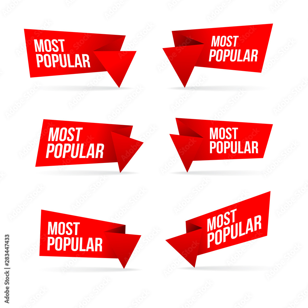Set of Red Banner Vector, Most Popular, vector concept, illustration ...