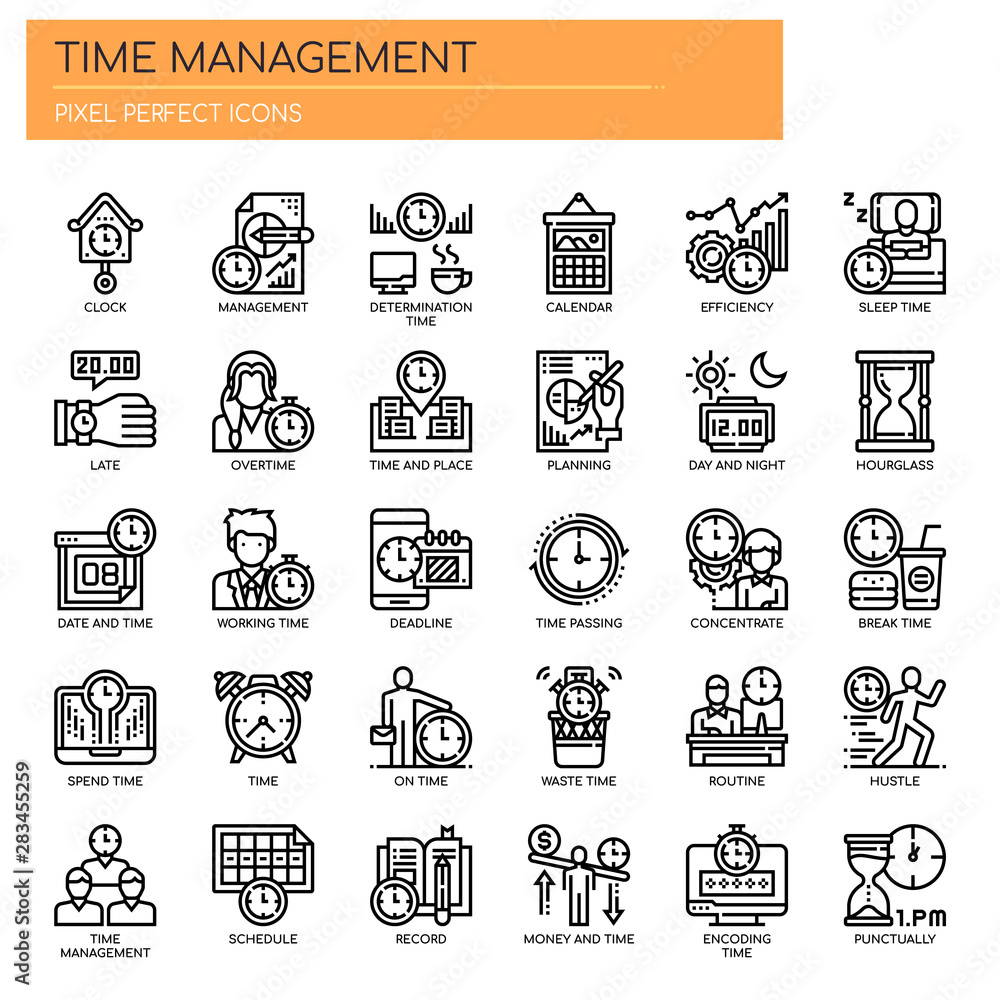 Time Management , Thin Line and Pixel Perfect Icons Stock Vector ...